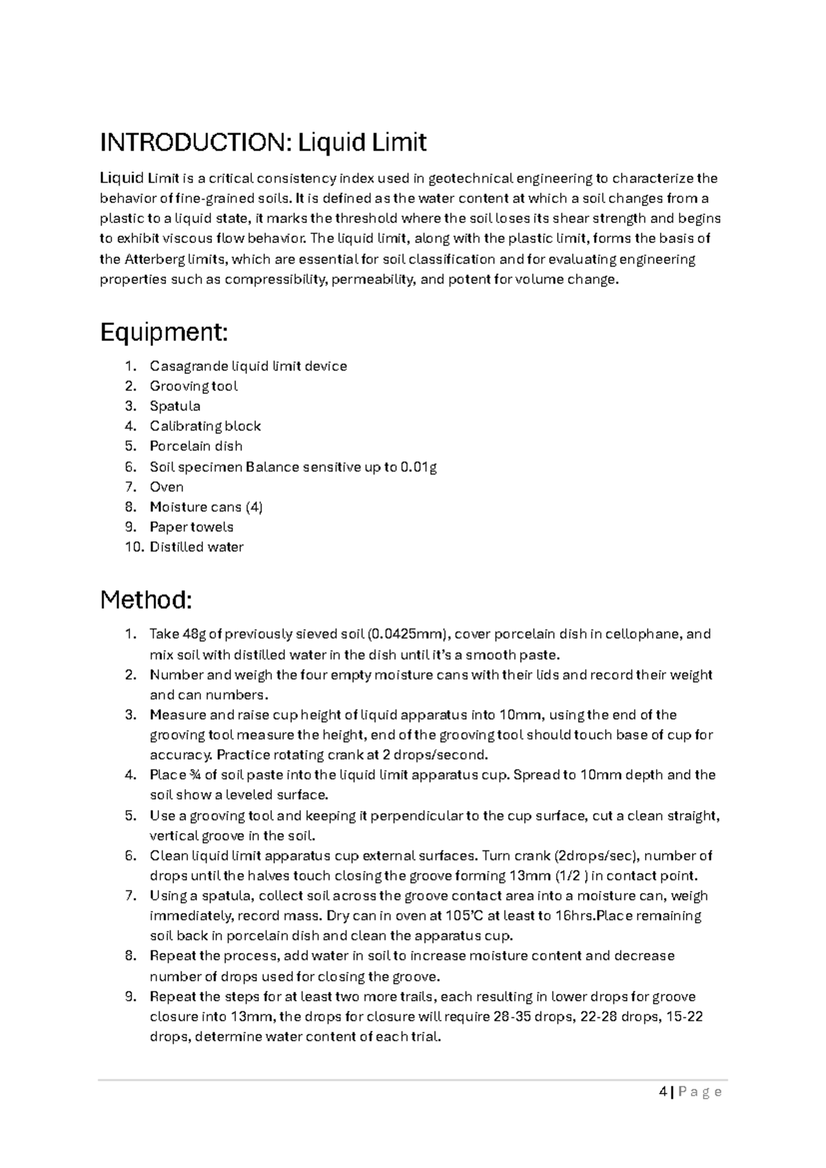 Liquid Limit Lab Practical Guide for Geotechnical Engineering (ENG 101) - Studocu