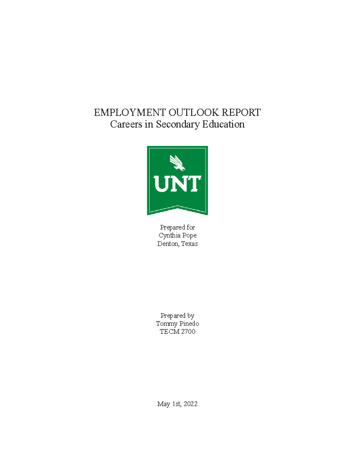TECM 2700 Employment Outlook Report: Careers in Secondary Education ...