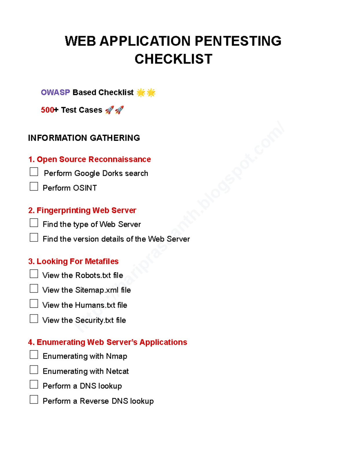 WEB APPLICATION PENTESTING CHECKLIST (OWASP) - Comprehensive Guide ...