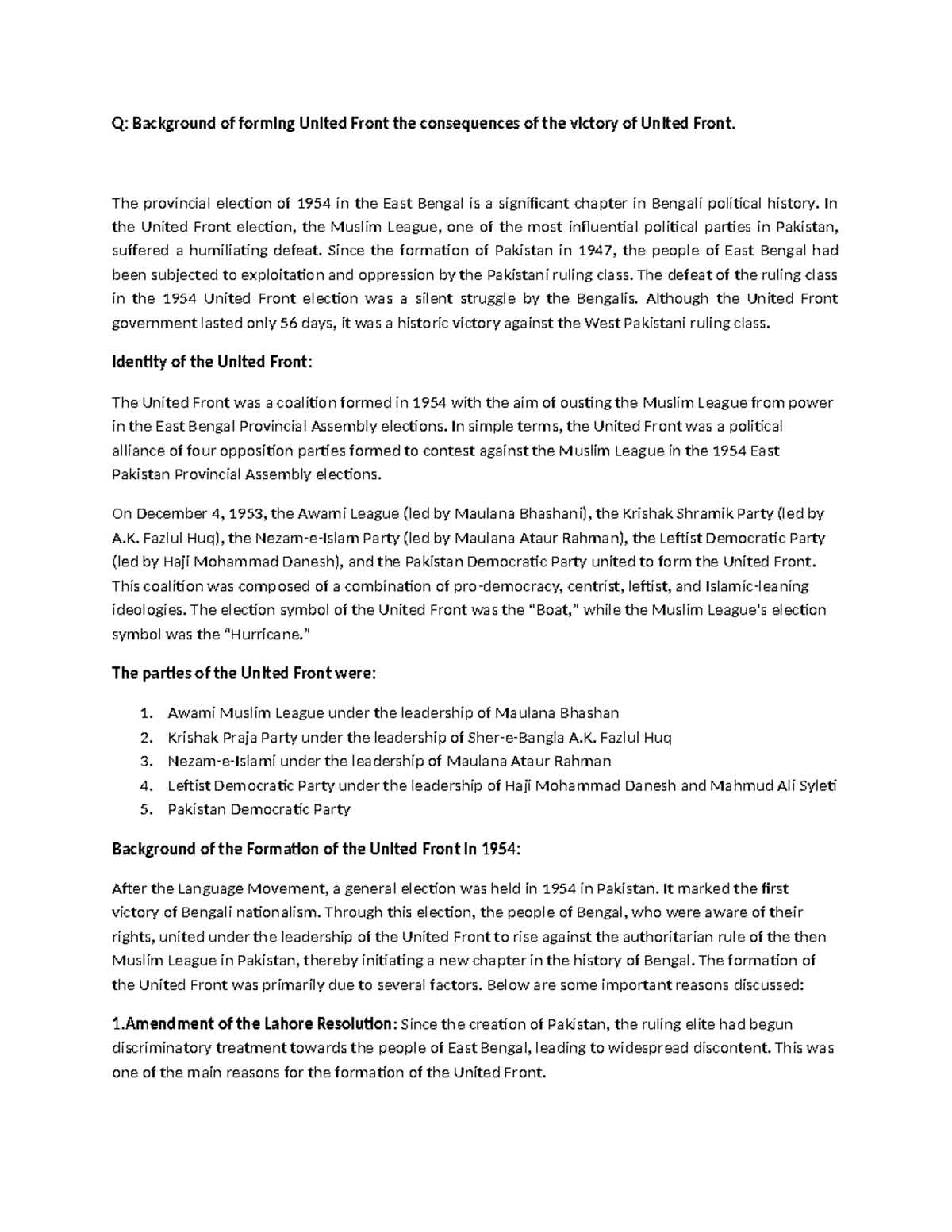 United Front 6-1954: Background and Consequences of Election Victory ...
