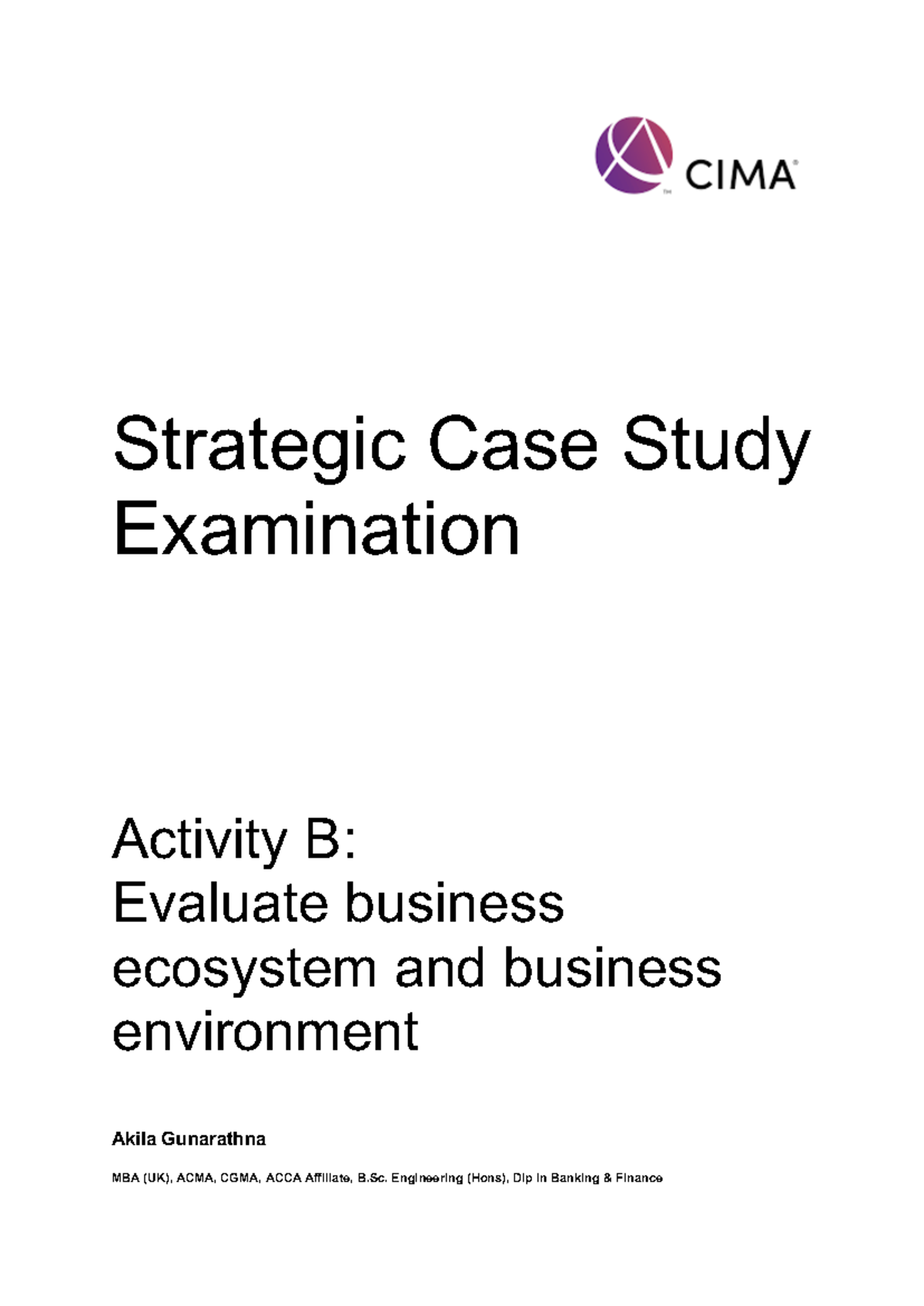 Strategic Case Study Analysis: Business Ecosystem & Environment (CIMA ...