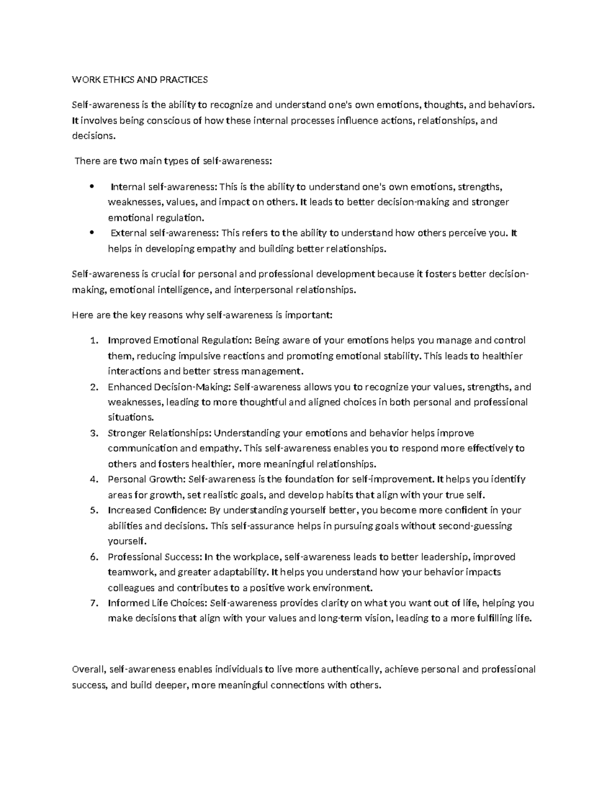WORK Ethics: Self-Awareness, Emotional Intelligence & Coping Strategies ...