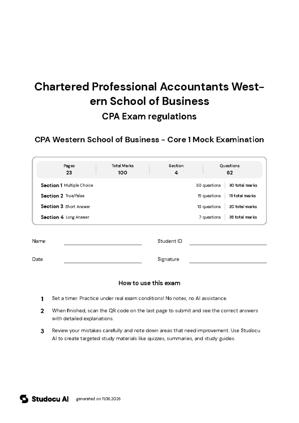 CPA Core 1 Mock Exam - Financial Reporting & Audit - Studocu