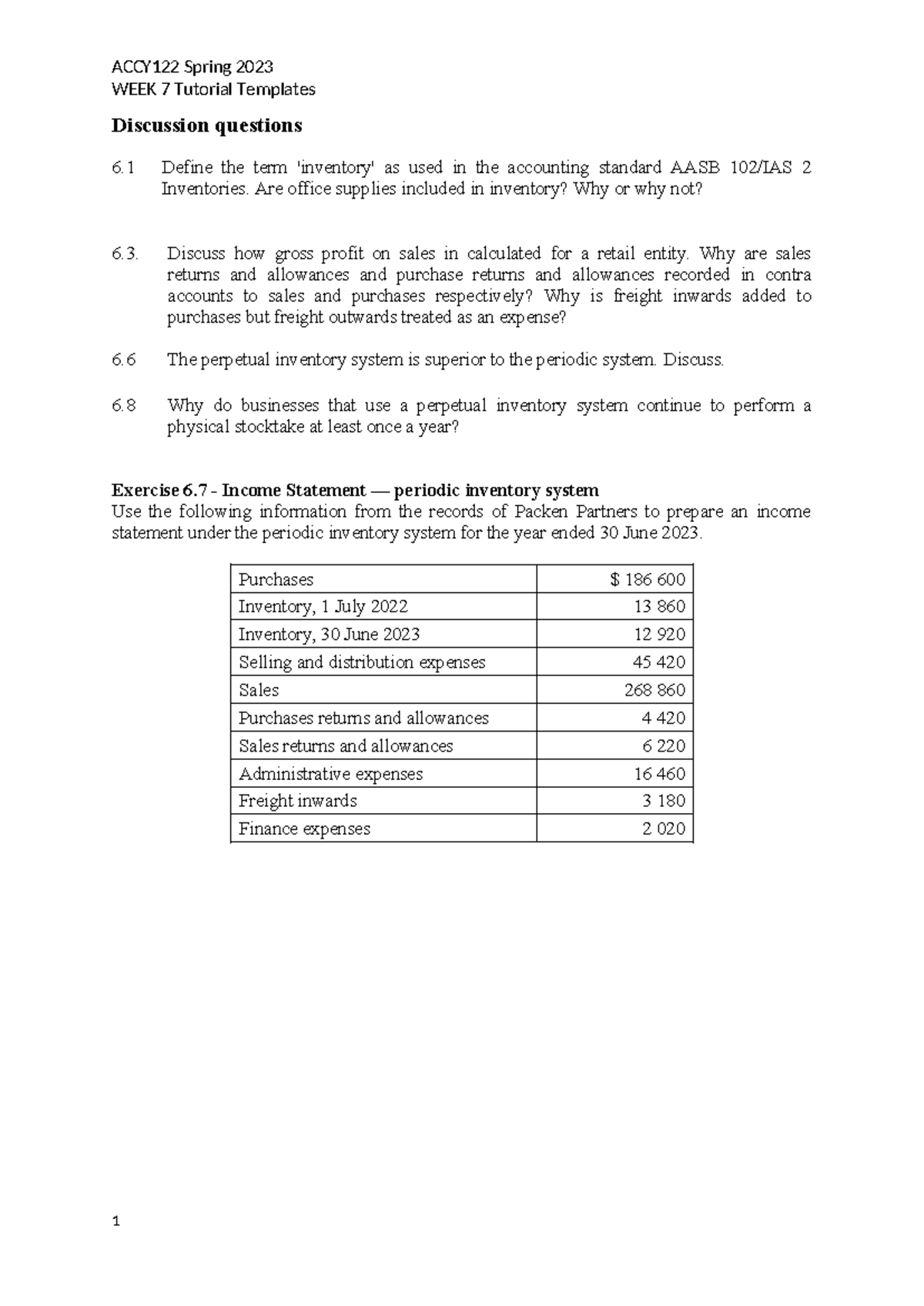 week 7 tutorial - chapter 7 process costing - ACCY122 Spring 2023 WEEK ...