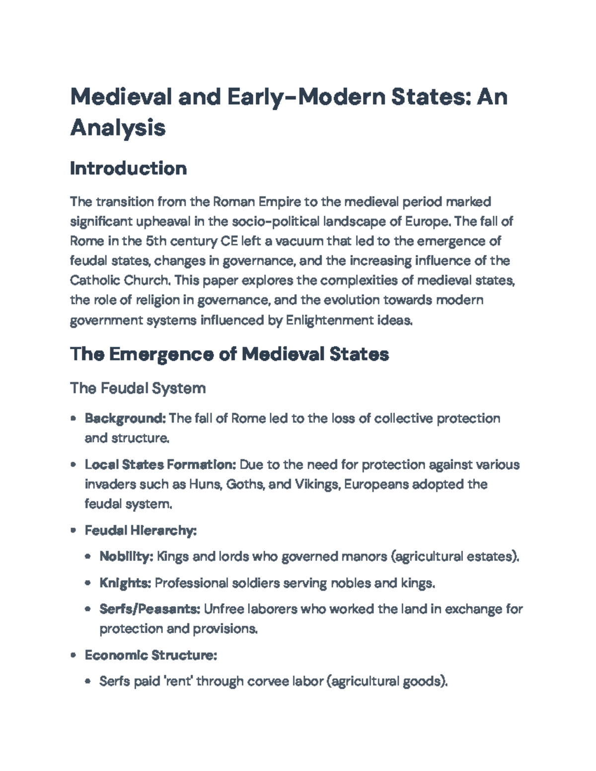 Medieval States to Modern Governance: An In-Depth Analysis (HIST101 ...