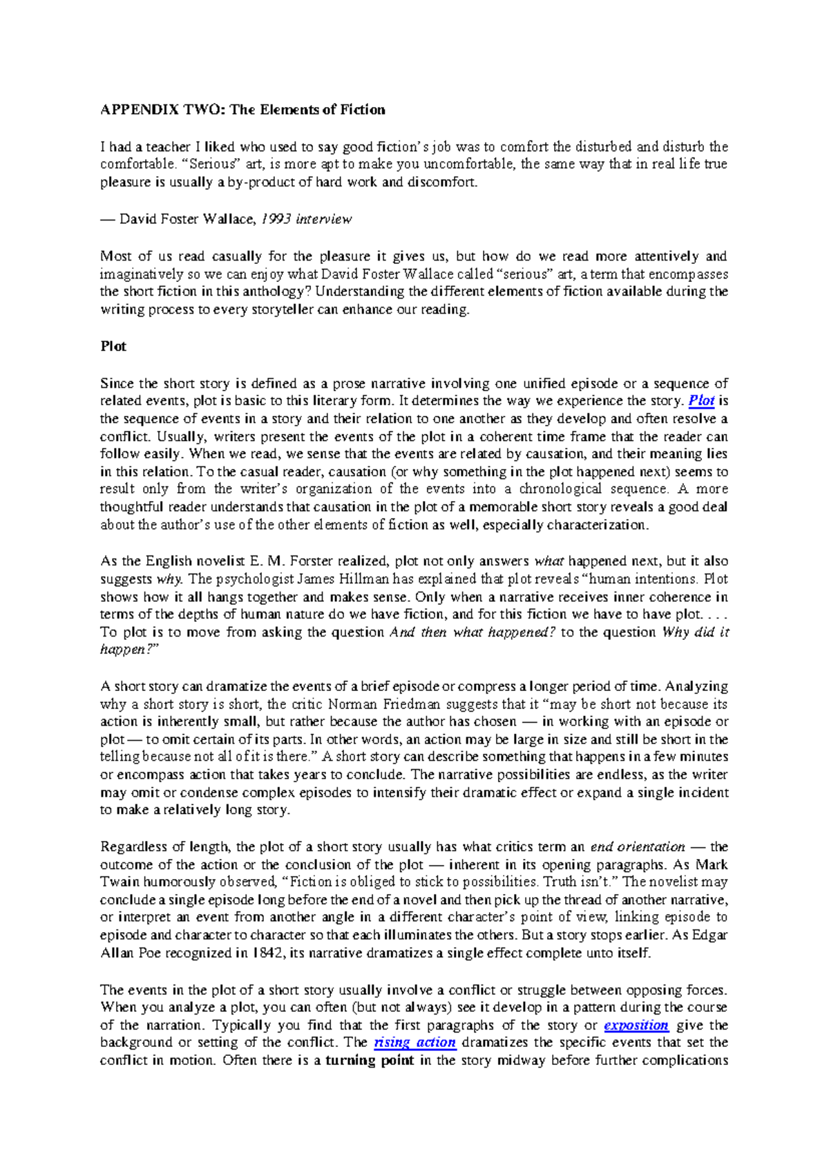 Appendix II: Exploring Key Elements of Fiction in Literary Works - Studocu