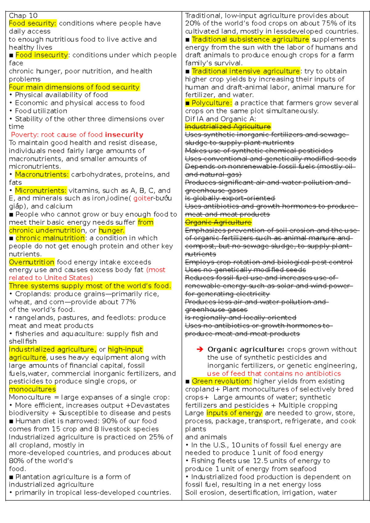 ES Final Exam Notes: Food Security, Agriculture, and Water Management ...