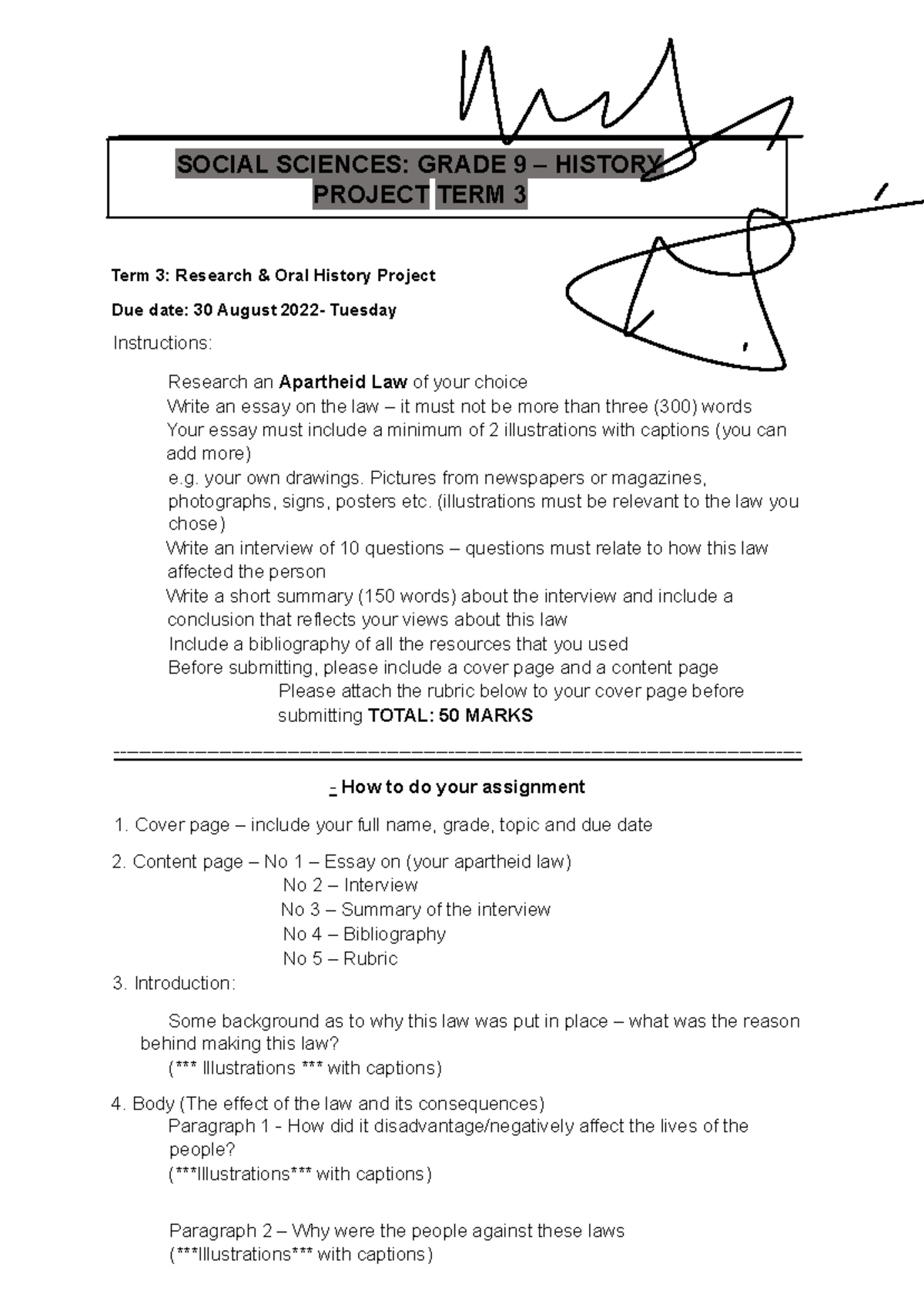 Grade 9 Social Sciences Term 3 Oral History Project: Apartheid Law ...