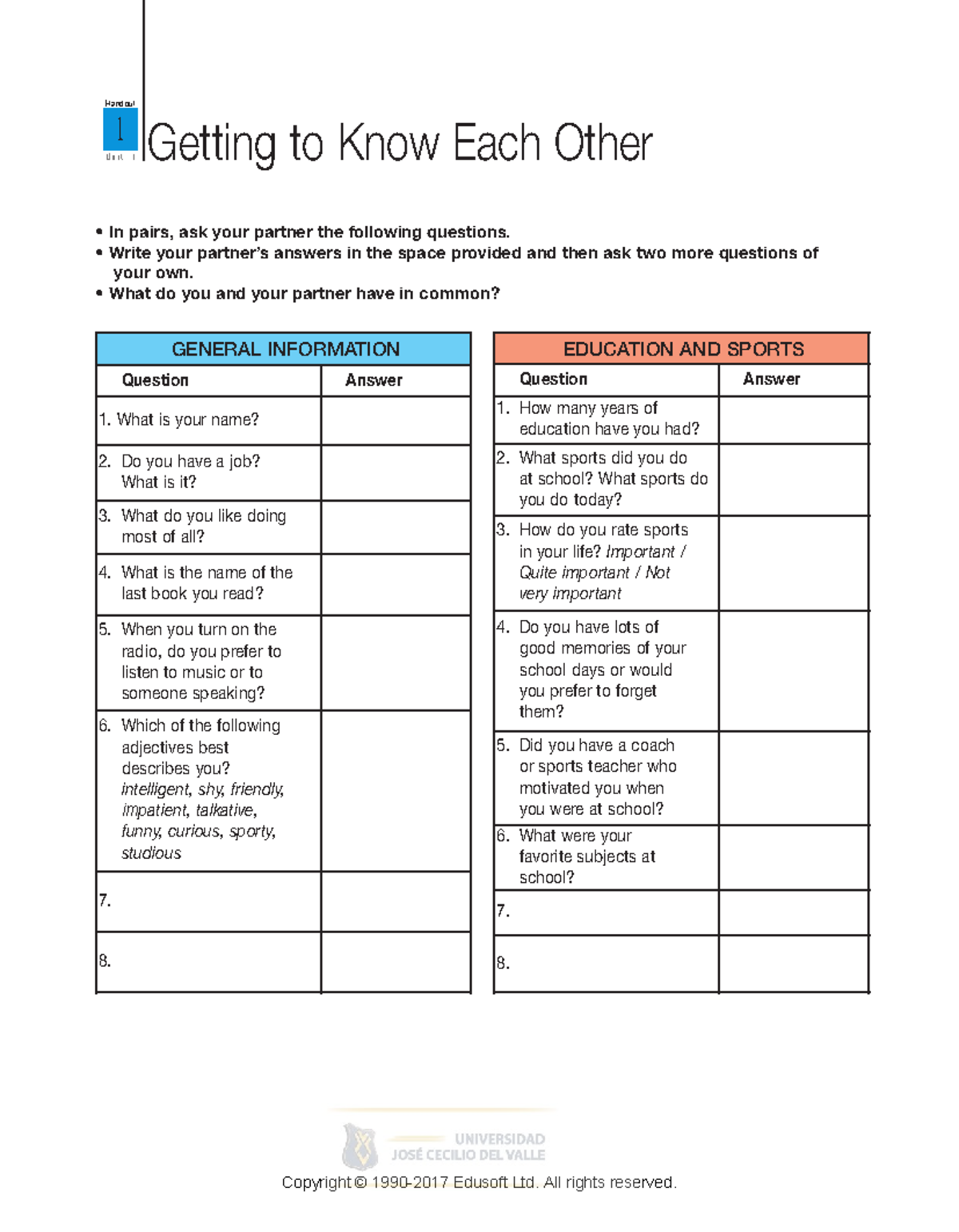 COMM 101 Handout 1: Getting to Know Each Other Activity - Studocu