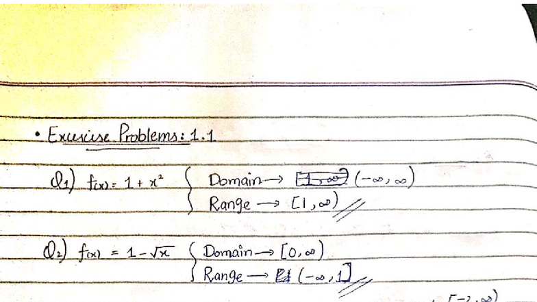 Calculus Questions: Exercise Problems on Domain and Range - Studocu