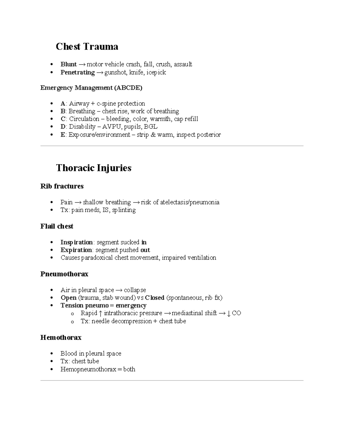 🚑 Chest Trauma Management: Blunt & Penetrating Injuries Overview - Studocu