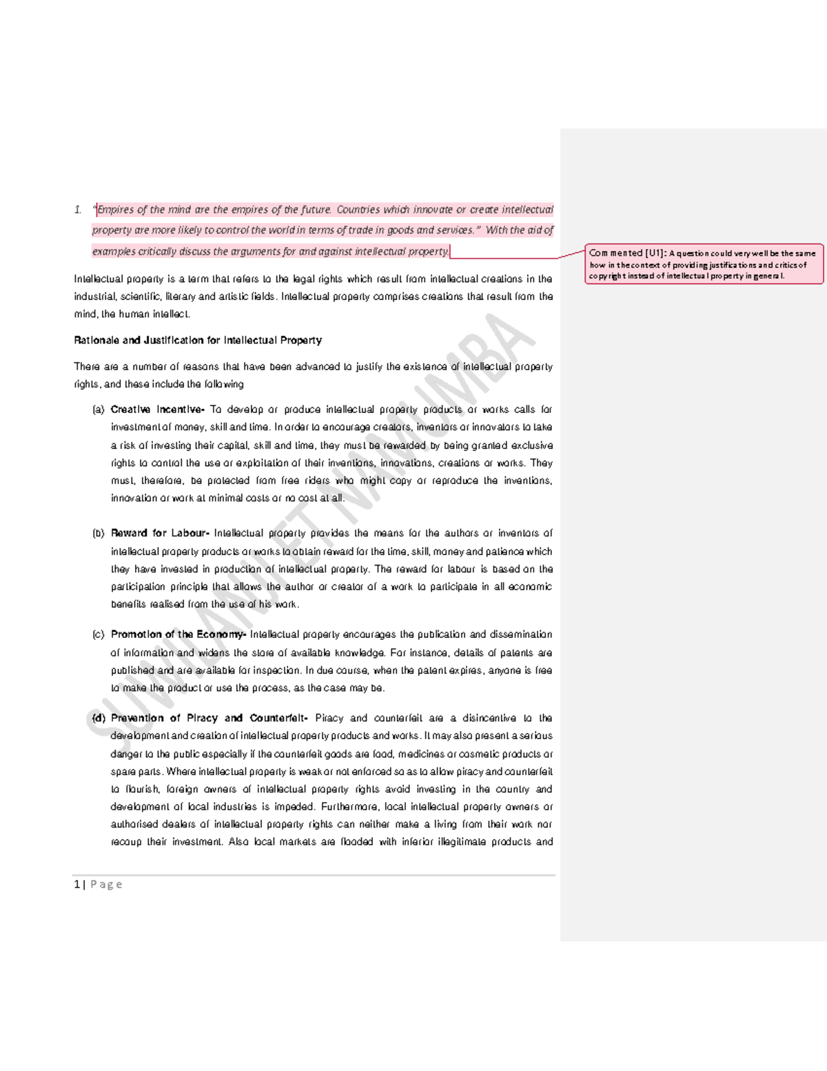 Essay on Intellectual Property Rights: Justifications and Criticisms ...
