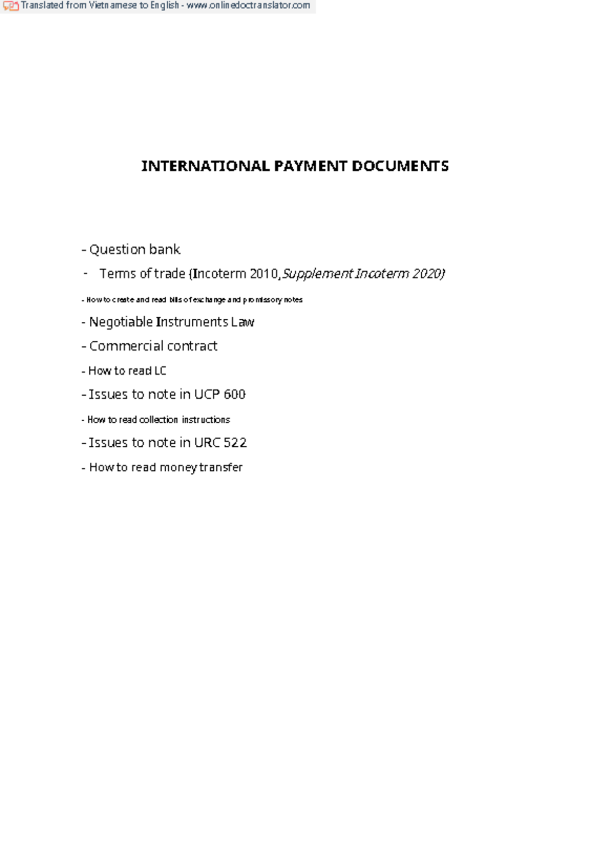 International Payment Documents Quiz Bank: Key Concepts & Questions ...