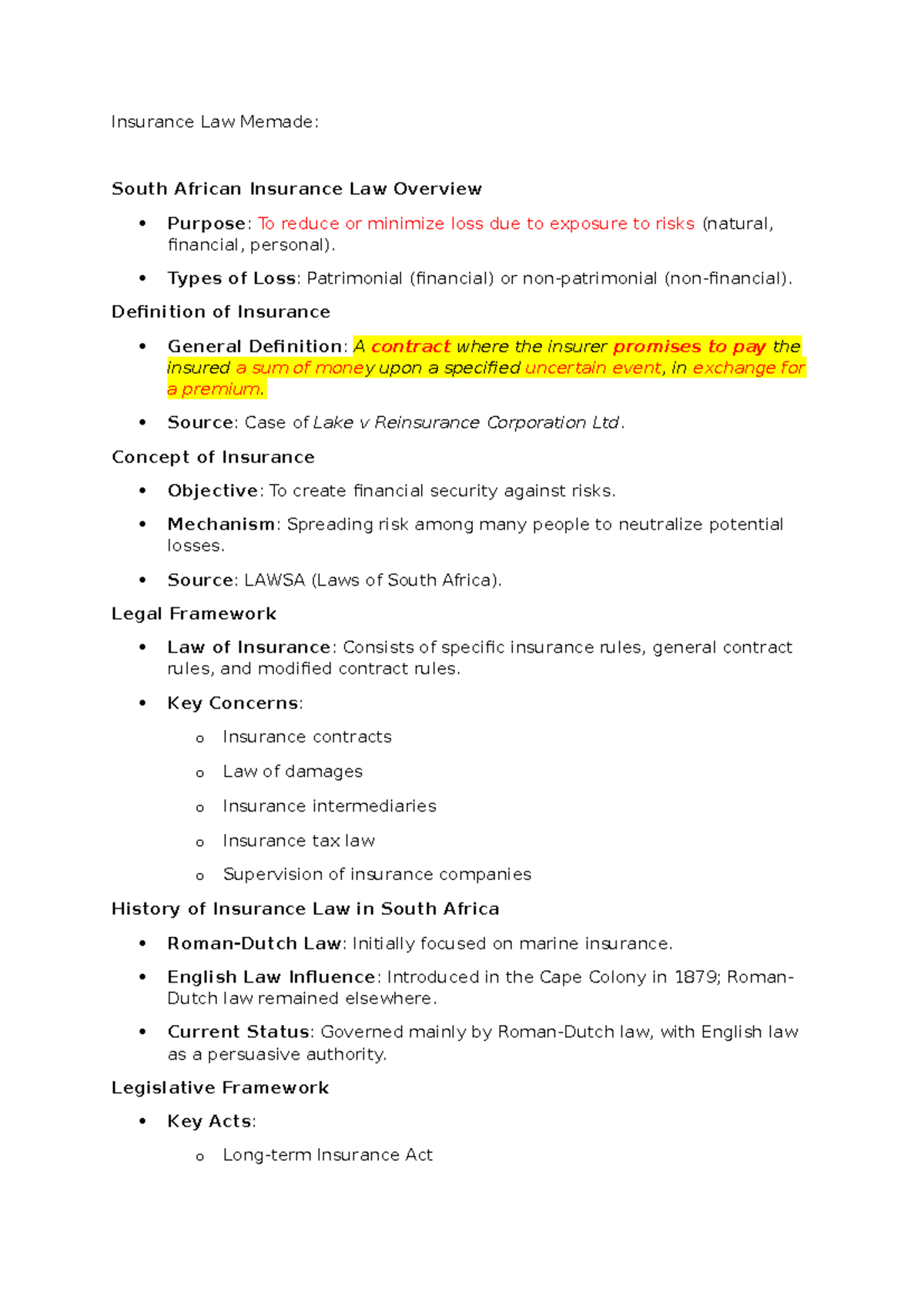 Insurance law notes: Overview of South African insurance regulations ...