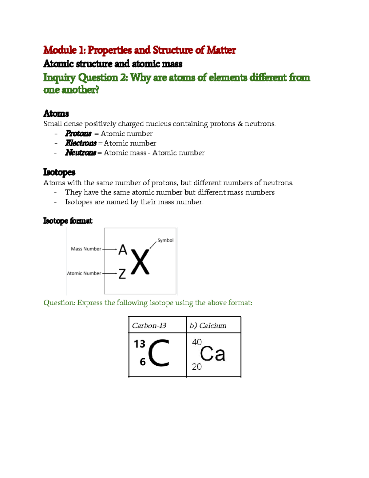 Chemistry M1: Properties & Structure of Matter - Inquiry Q2 Notes - Studocu