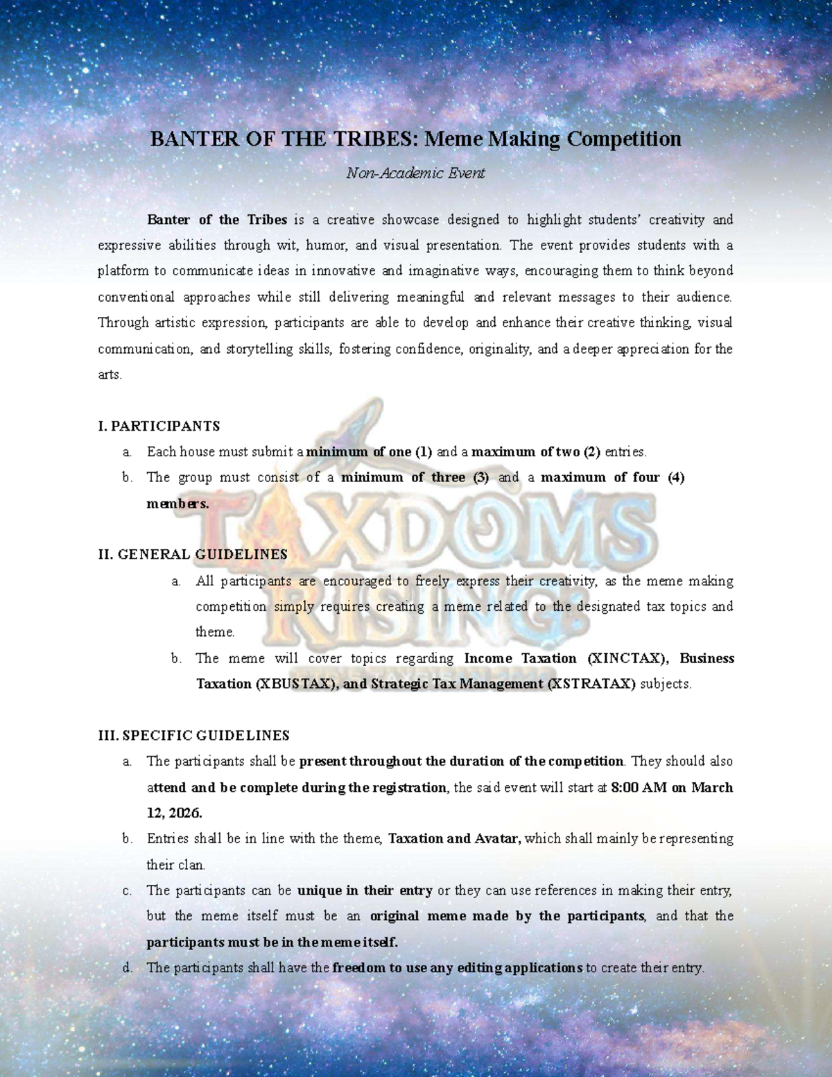 BANTER OF THE TRIBES: Meme Making Competition Guidelines (XINCTAX ...