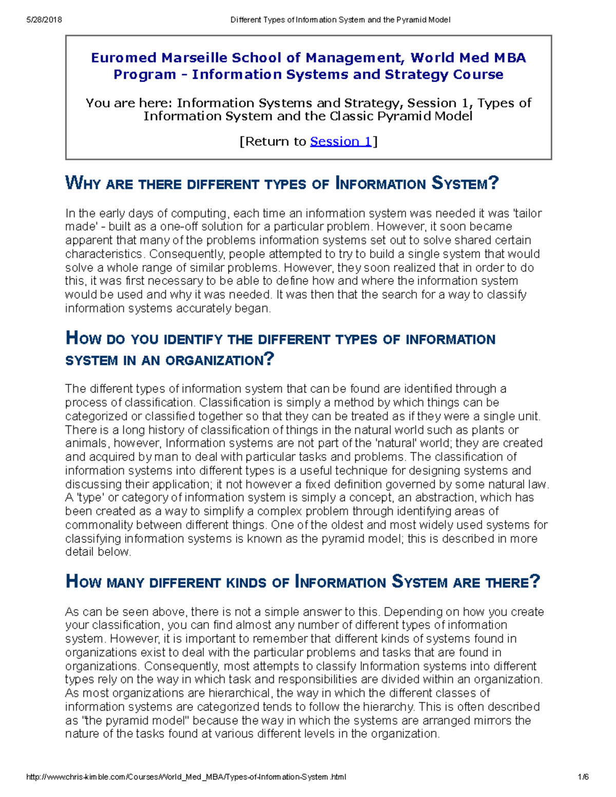 Information Systems Classification & Pyramid Model Overview - MGT 501 ...