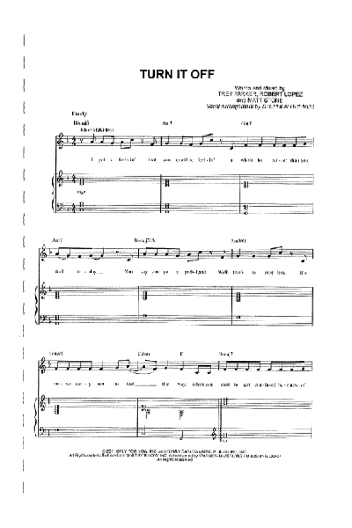 Turn It Off - Book of Mormon Sheet Music (Vocal Arrangement) - Studocu