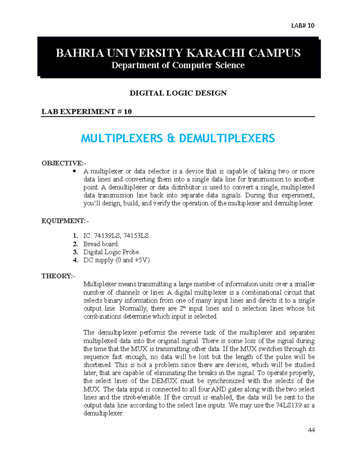 Lab-10-Multiplexer-and-Demultiplexer-04062022-121538 pm - LAB# 10 ...