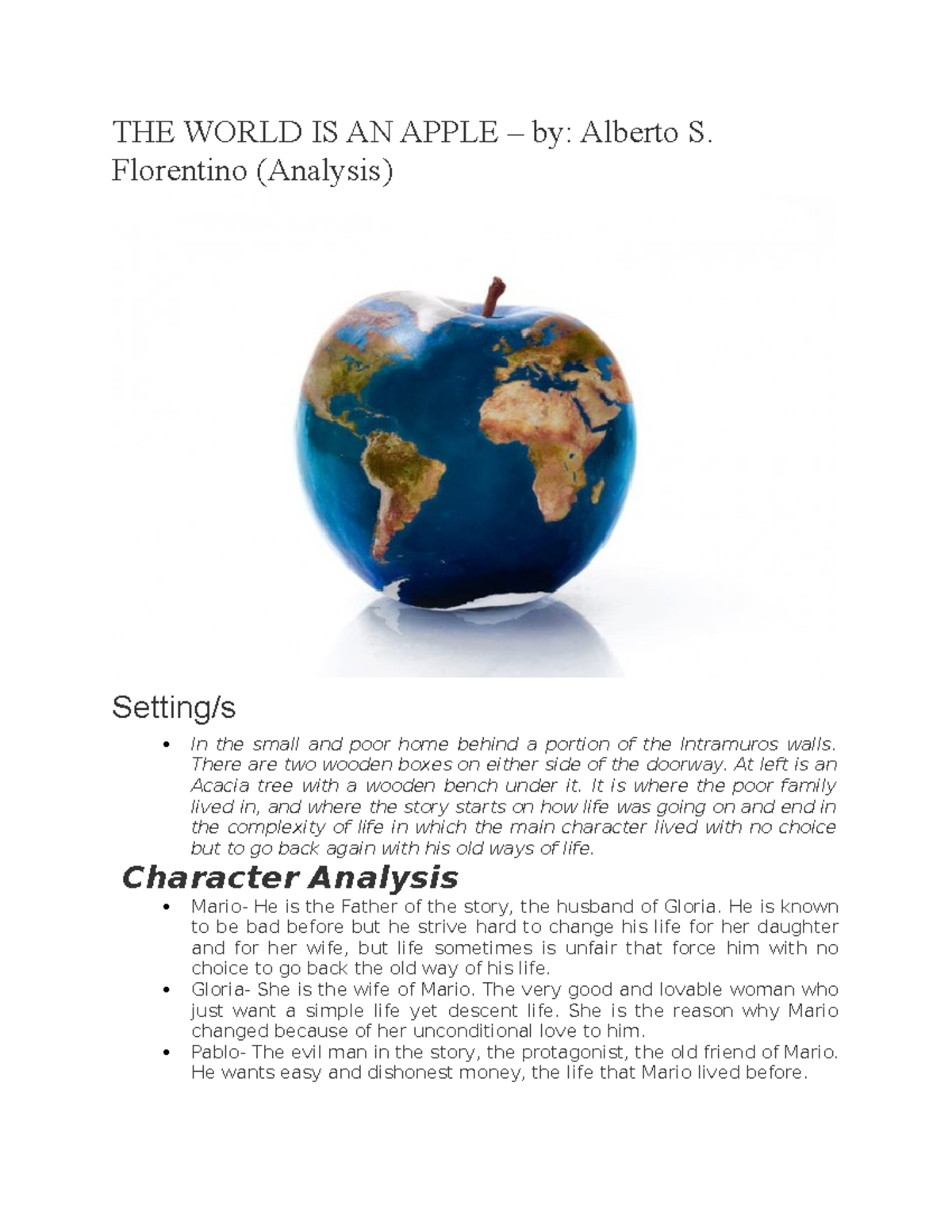 THE World IS AN Apple analysis - THE WORLD IS AN APPLE – by: Alberto S ...