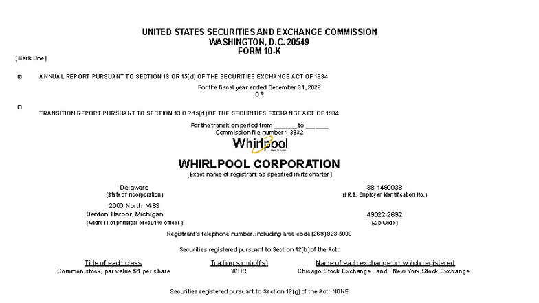 2022 Annual Report: Whirlpool Corporation (S5) - Studocu