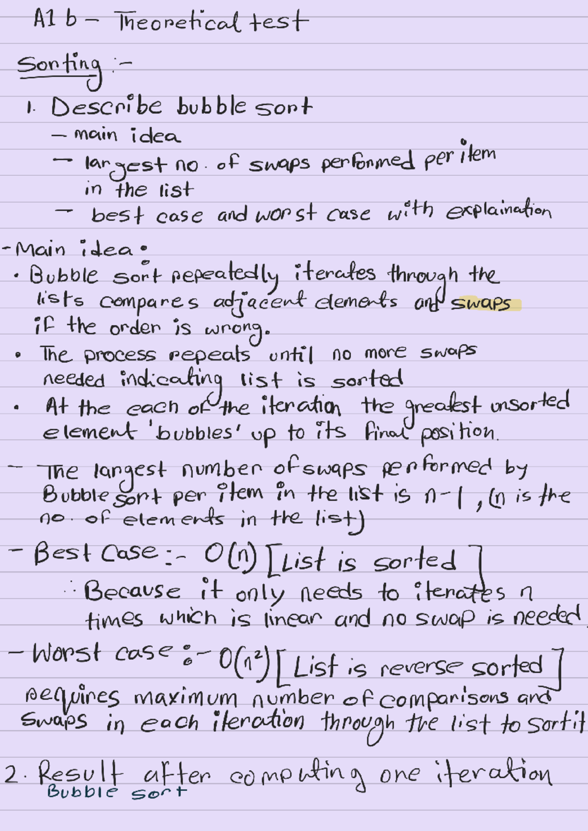 Sorting Algorithms Overview: Bubble & Insertion Sort (250410) - Studocu