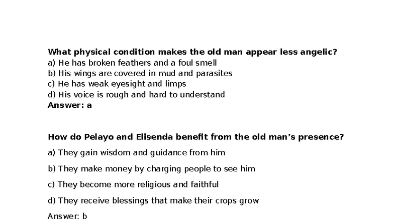 21st Century Quiz - Module 21: The Old Man with Enormous Wings - Studocu