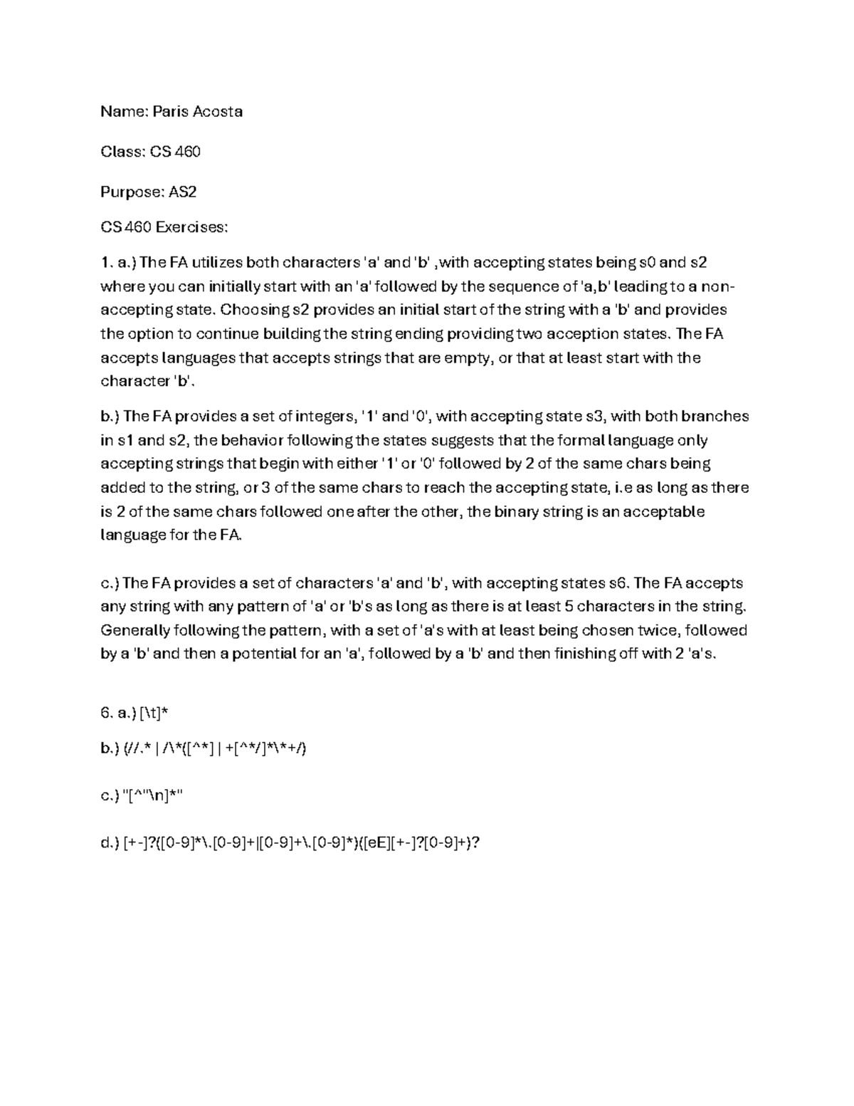 CS 460 AS2: Finite Automata Exercises and Language Acceptance - Studocu