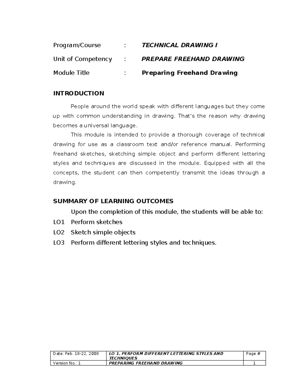 Technical Drawing I: Preparing Freehand Drawing Module - Studocu