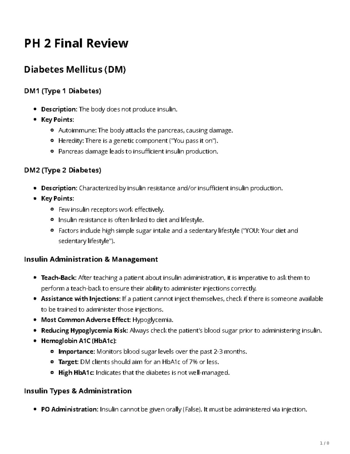 Pharm II Final Exam Study Guide: Diabetes Mellitus & Endocrine ...