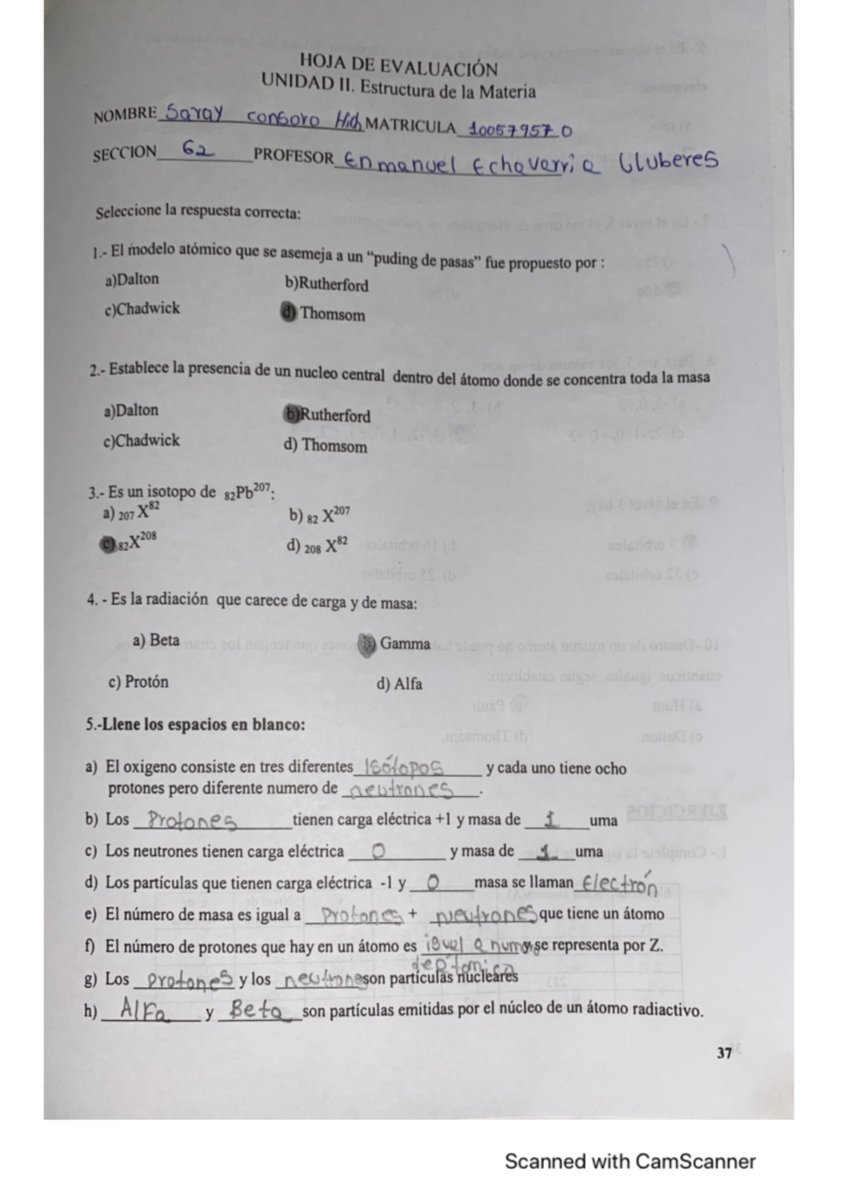 Evaluación 2 estructura de la materia - Química Básica - UASD - Studocu