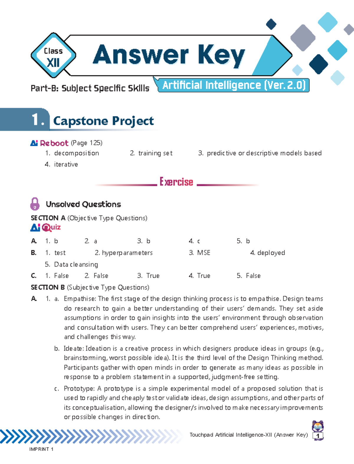 Answer Key for AI Class 12 AK - Touchpad AI Capstone Project - Studocu
