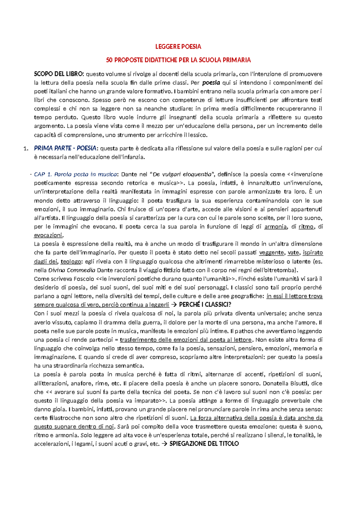 LEGGERE POESIA: 50 PROPOSTE DIDATTICHE PER LA SCUOLA PRIMARIA - Studocu