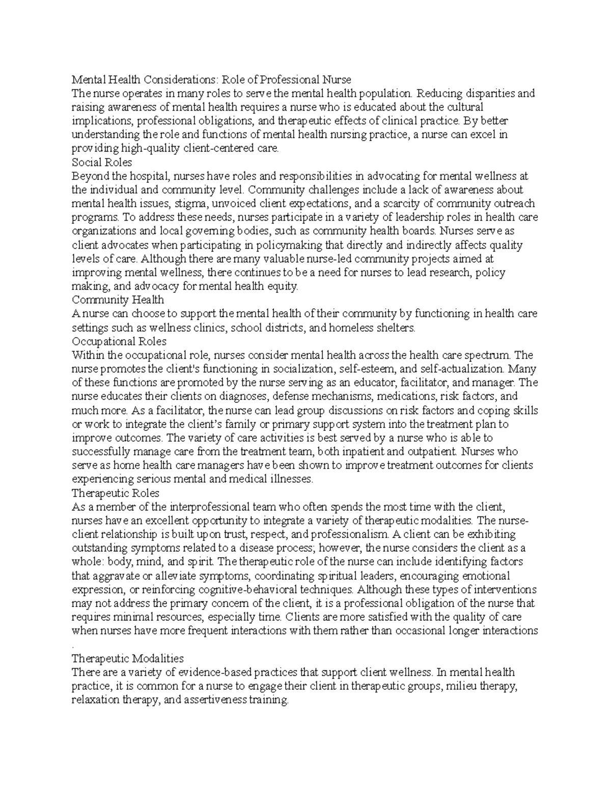 ATI Engage Week 1: Foundation of Mental Health Nursing Concepts - Studocu