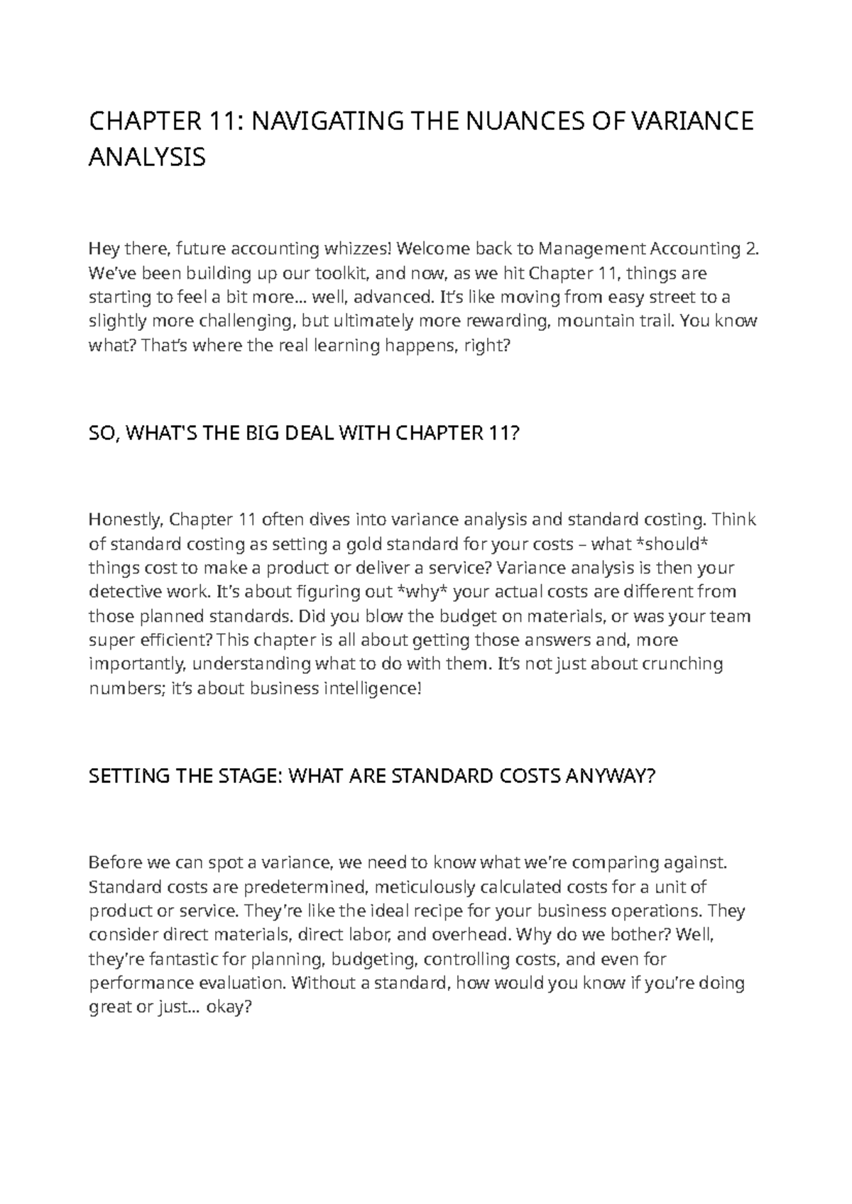 Management Accounting 2: Chapter 11 Variance Analysis Insights - Studocu