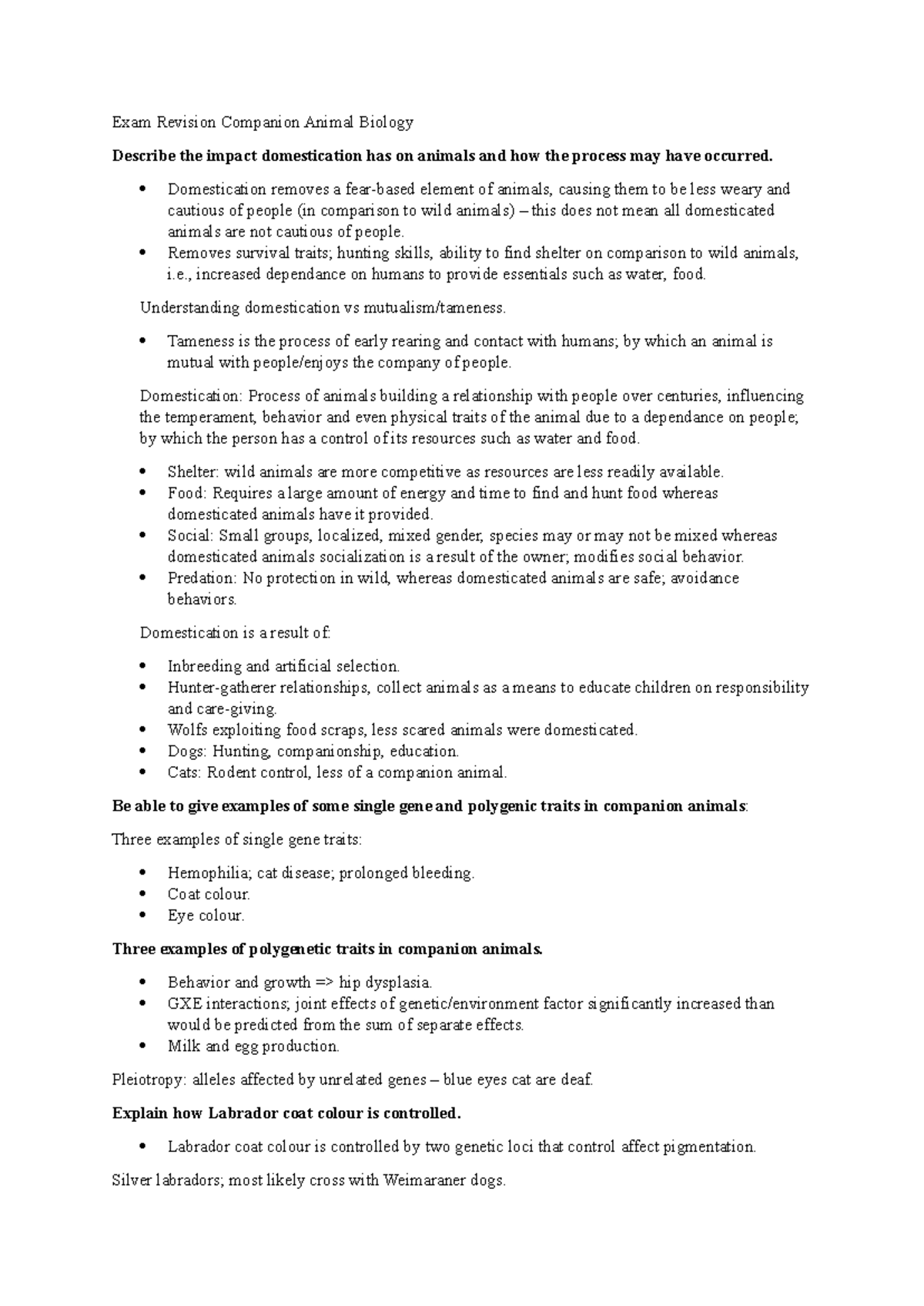 Companion Animal Biology Exam Revision: Domestication & Health Factors ...