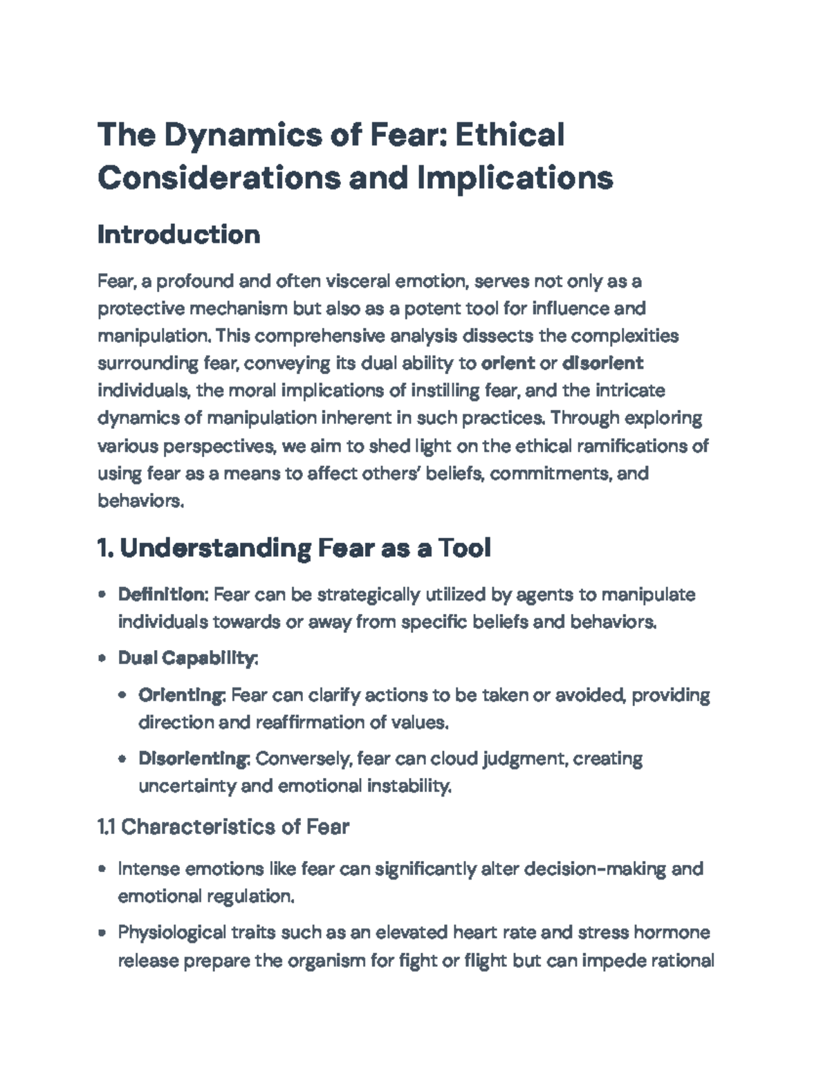 The Dynamics of Fear: Ethical Considerations and Implications (PHIL 302 ...
