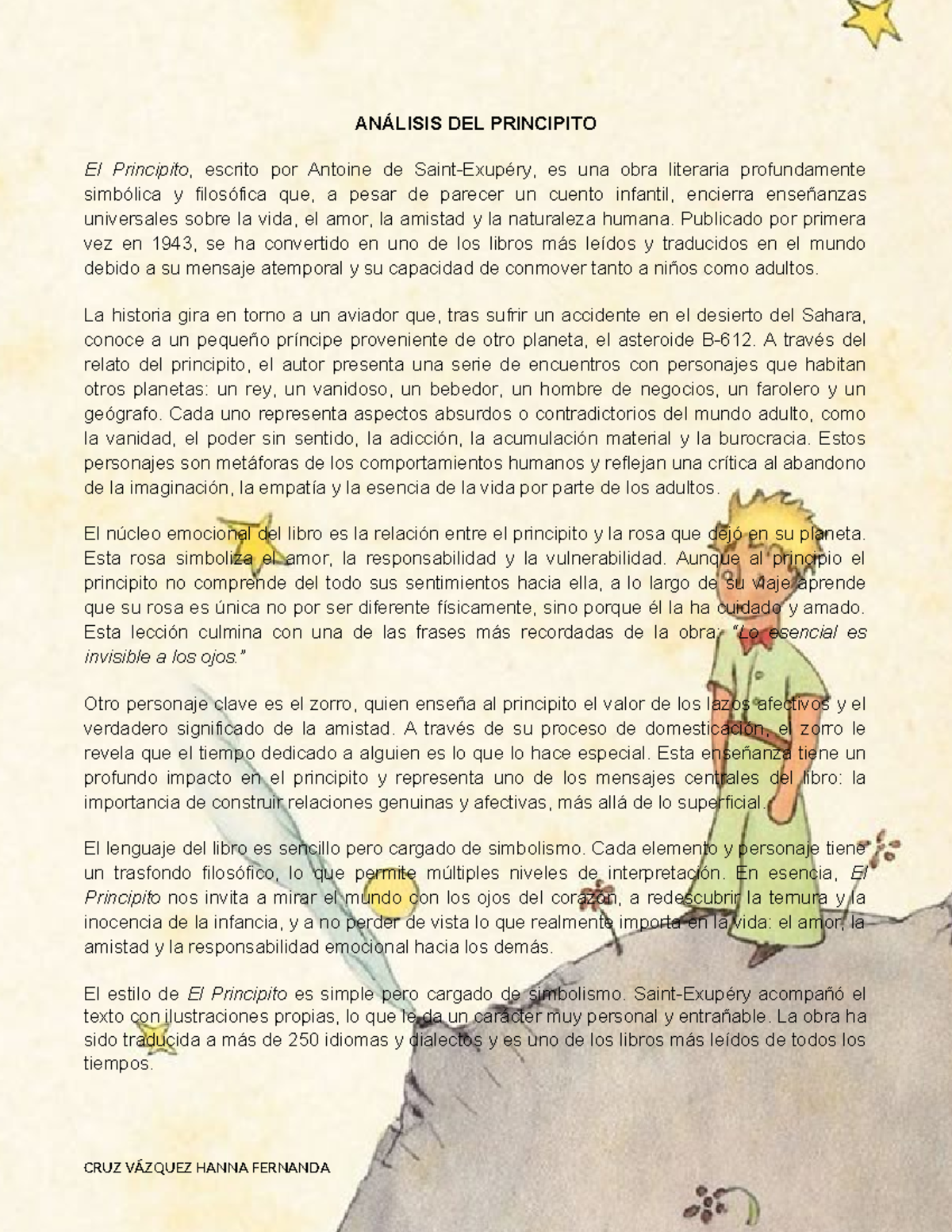 Análisis Literario de "El Principito" - CRUZ VÁZQUEZ HANNA FERNANDA ...