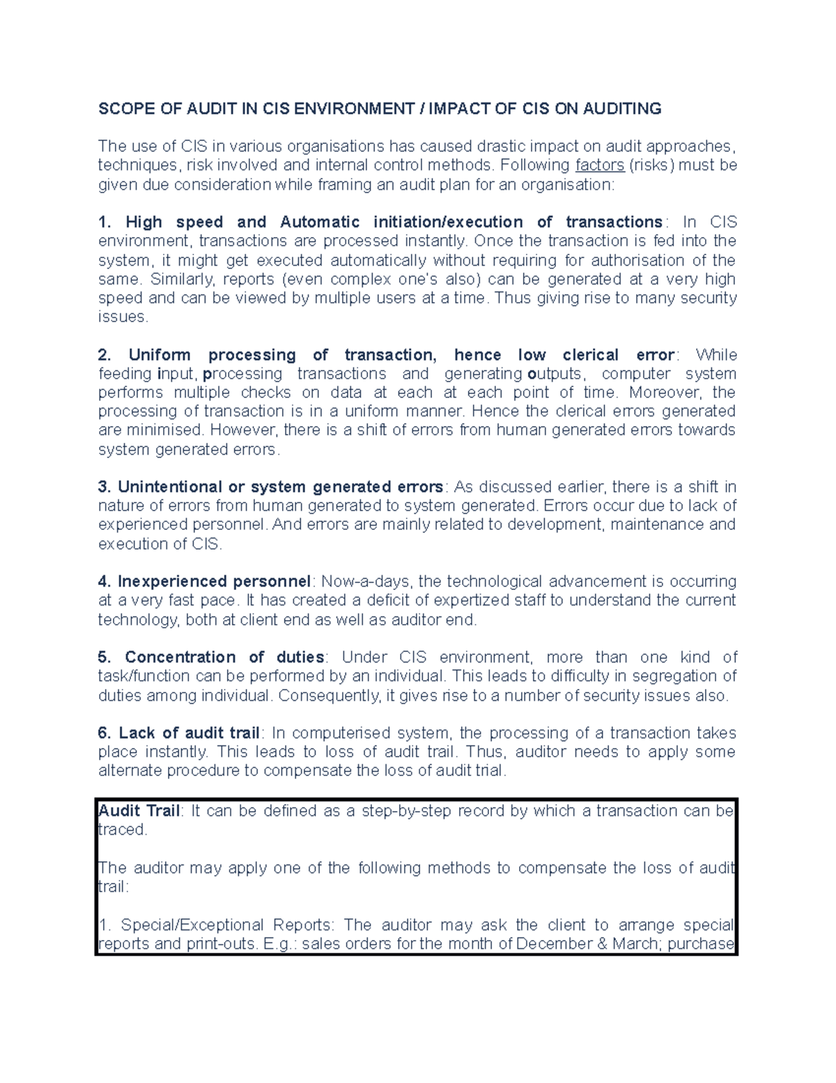 Scope OF Audit IN CIS Environment - SCOPE OF AUDIT IN CIS ENVIRONMENT / IMPACT OF CIS ON ...