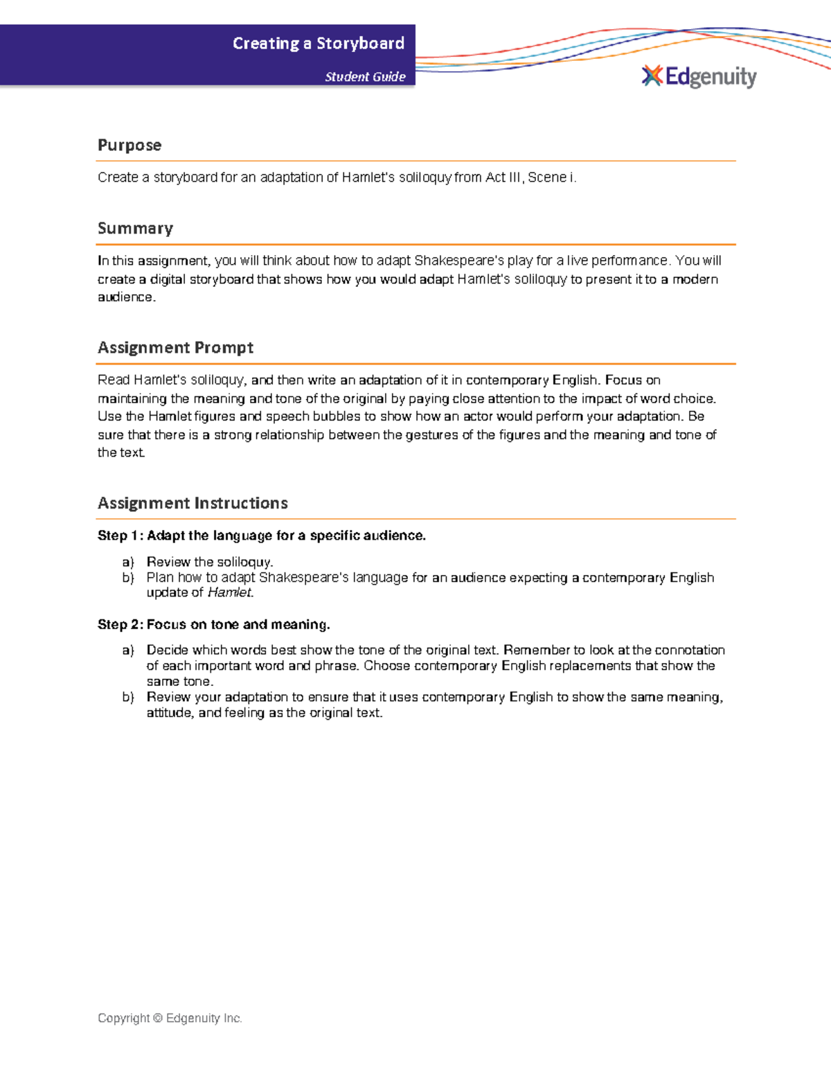 3012 04 09 Student Guide: Adapting Hamlet’s Soliloquy for Storyboard ...