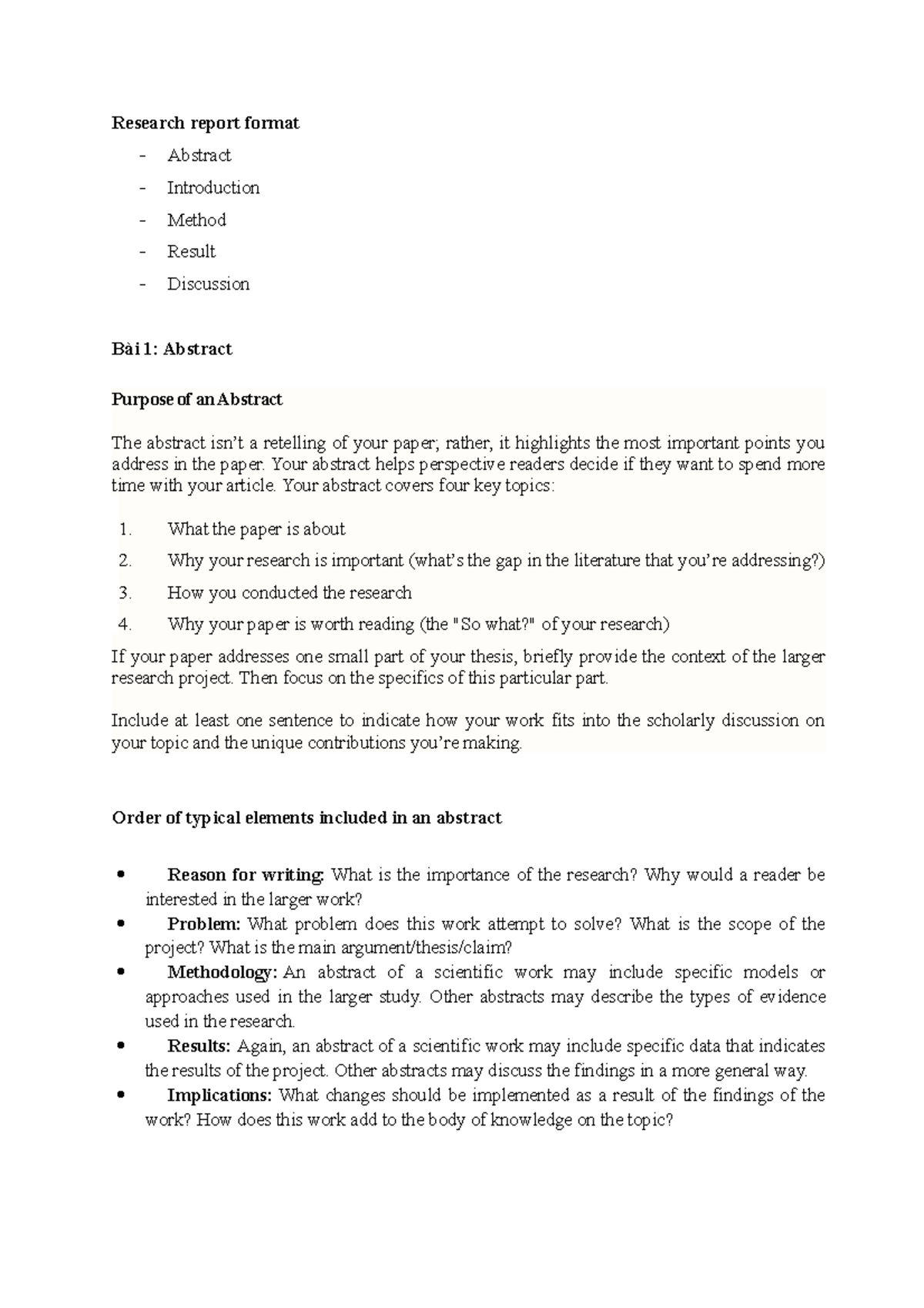 Writing 3 - Phương pháp nghiên cứu khoa học - Research report format ...