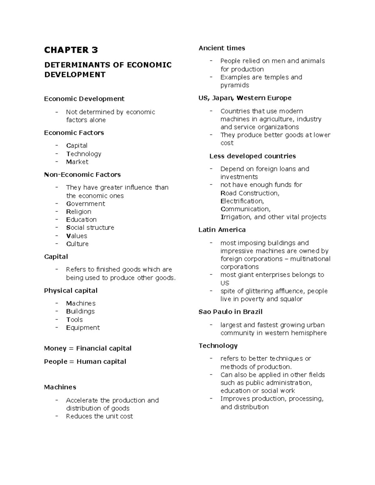 Chapter 3 - Key Determinants of Economic Development 4 - Studocu