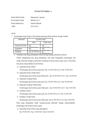 TUGAS TUTORIAL 3 EKMA4215: Manajemen Operasi dan Kebutuhan Produksi - Studocu