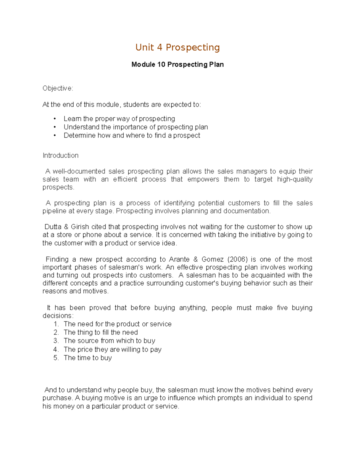 Module 10: Comprehensive Prospecting Plan Techniques and Strategies ...