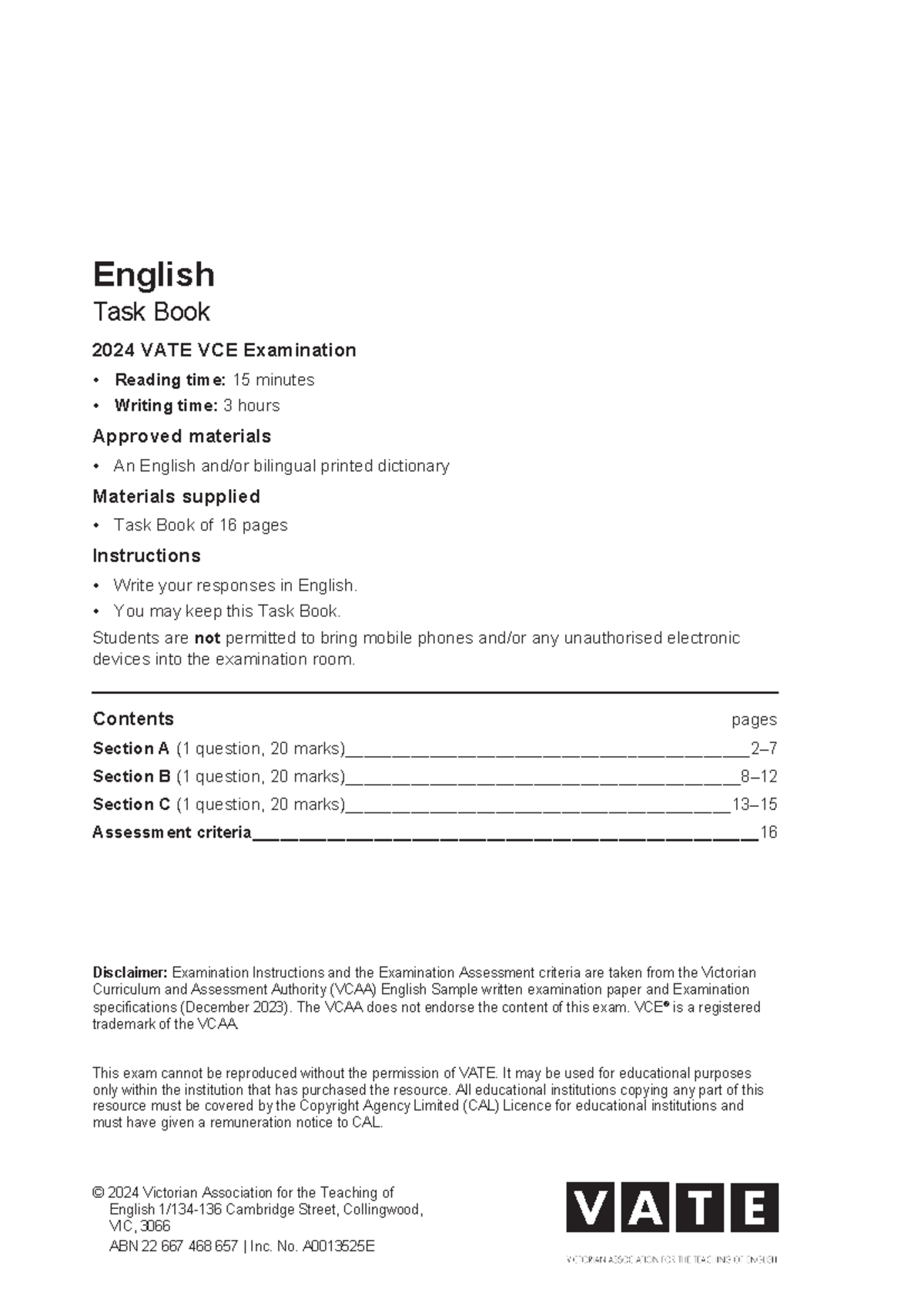 PP 2024 VATE English Sample Exam: Comprehensive Guide to Sections A, B ...