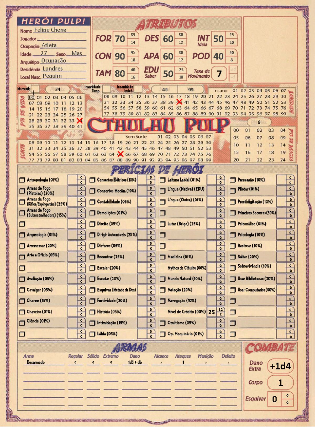 Cthulhu Pulp - Editable Character Sheet Guide - Studocu