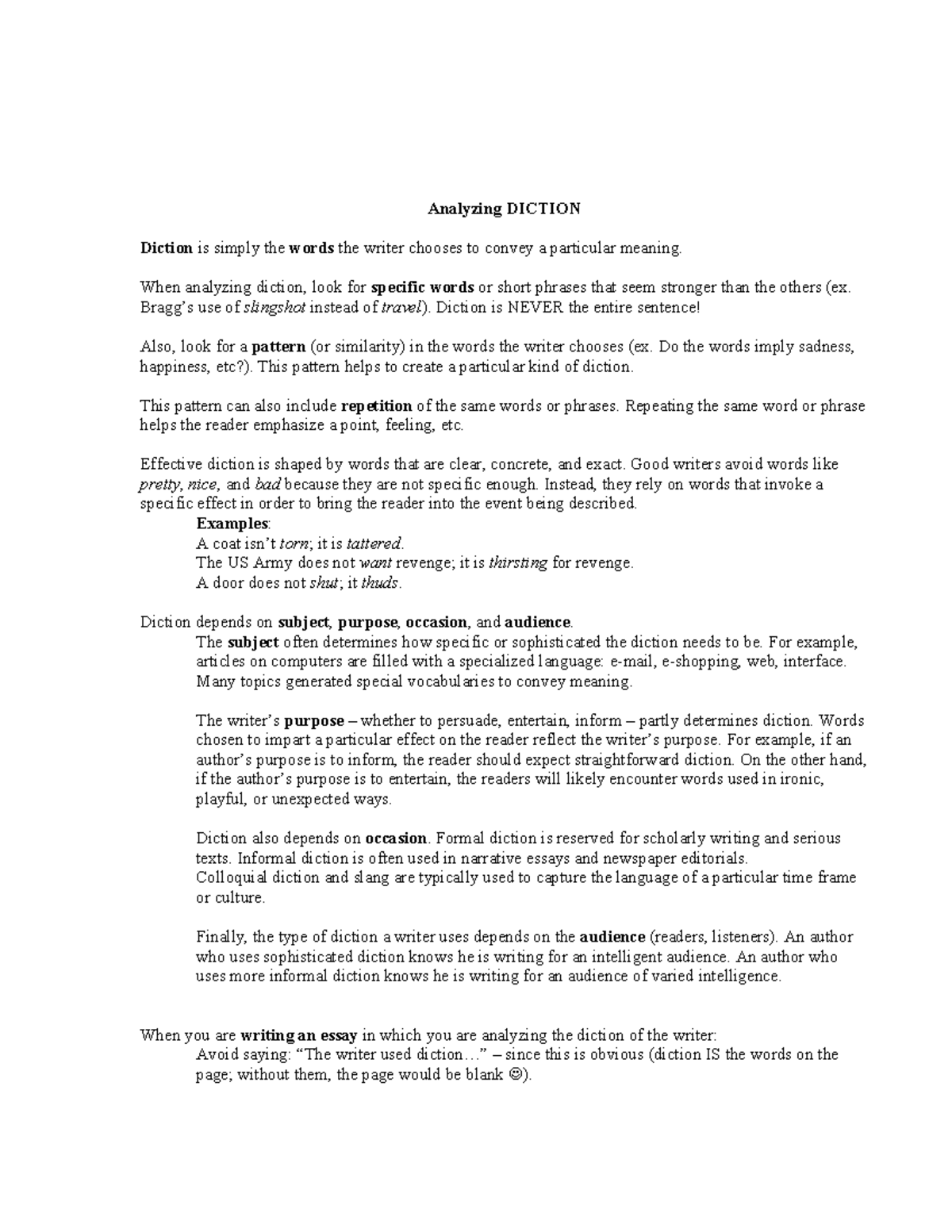 Analyzing Diction and Tone: Key Terms and Strategies - Studocu