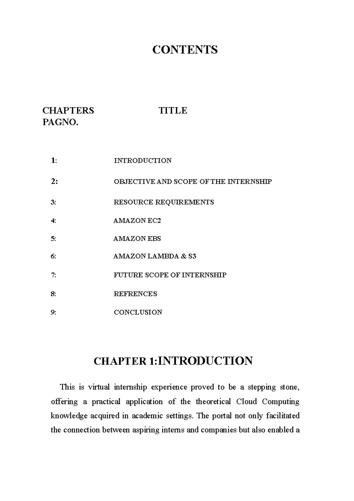Cloud virtual document - CONTENTS CHAPTERS TITLE PAGNO. 1 : INTRODUCTION 2: OBJECTIVE AND SCOPE ...