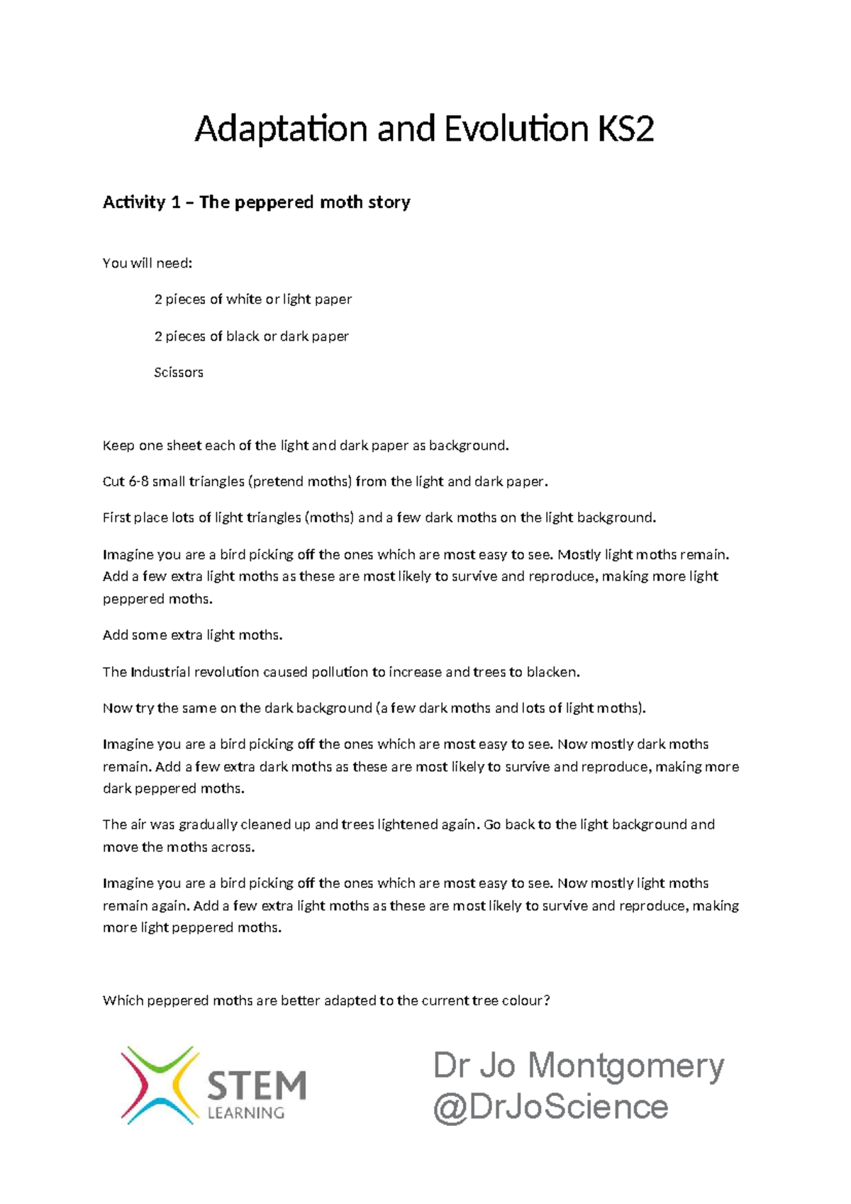 Worksheet on Animal Adaptations & Evolution KS2 Activities - Studocu