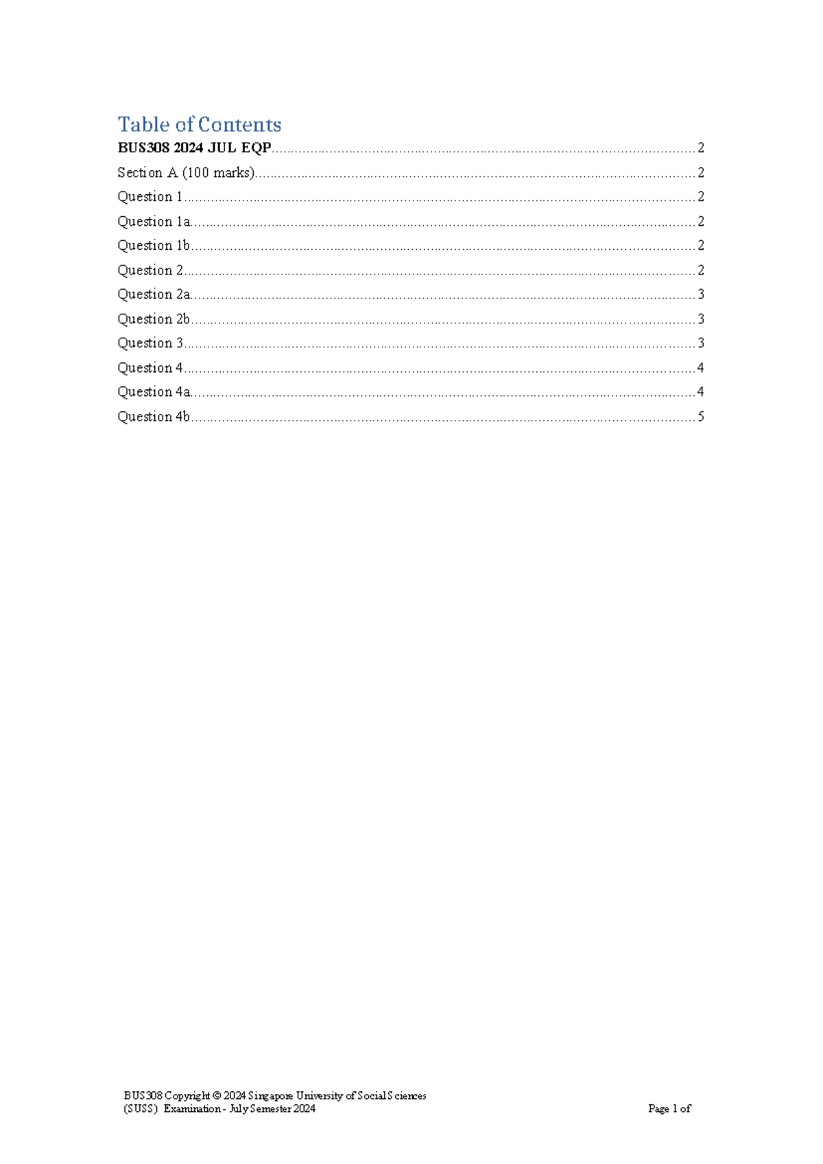 BUS308 2024 JUL EQP: Examination Questions and Answers Analysis - Studocu